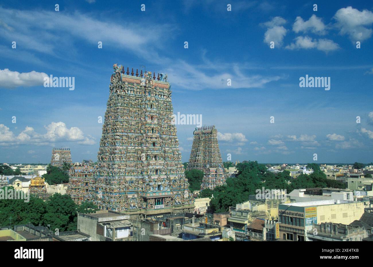 a view of the Tower of the Meenakshi Amman Temple in the city of ...
