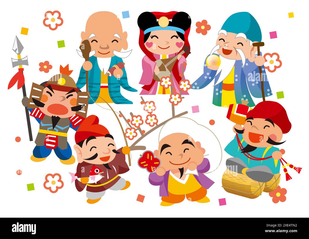 Illustration of Seven Gods of Good Luck A type Stock Photo - Alamy