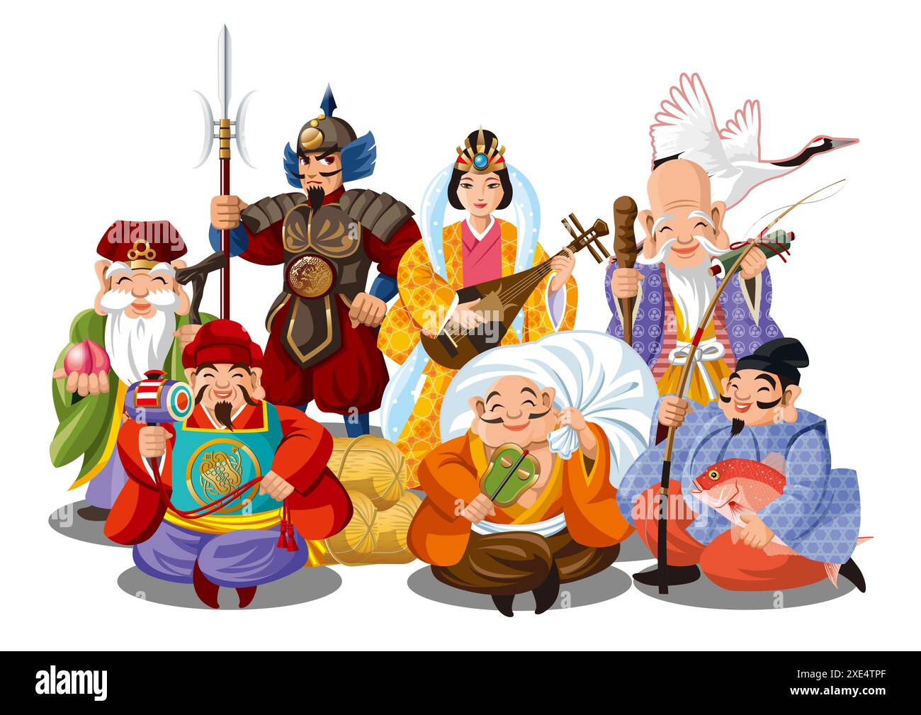 Seven Lucky Gods Illustration B type Stock Photo - Alamy