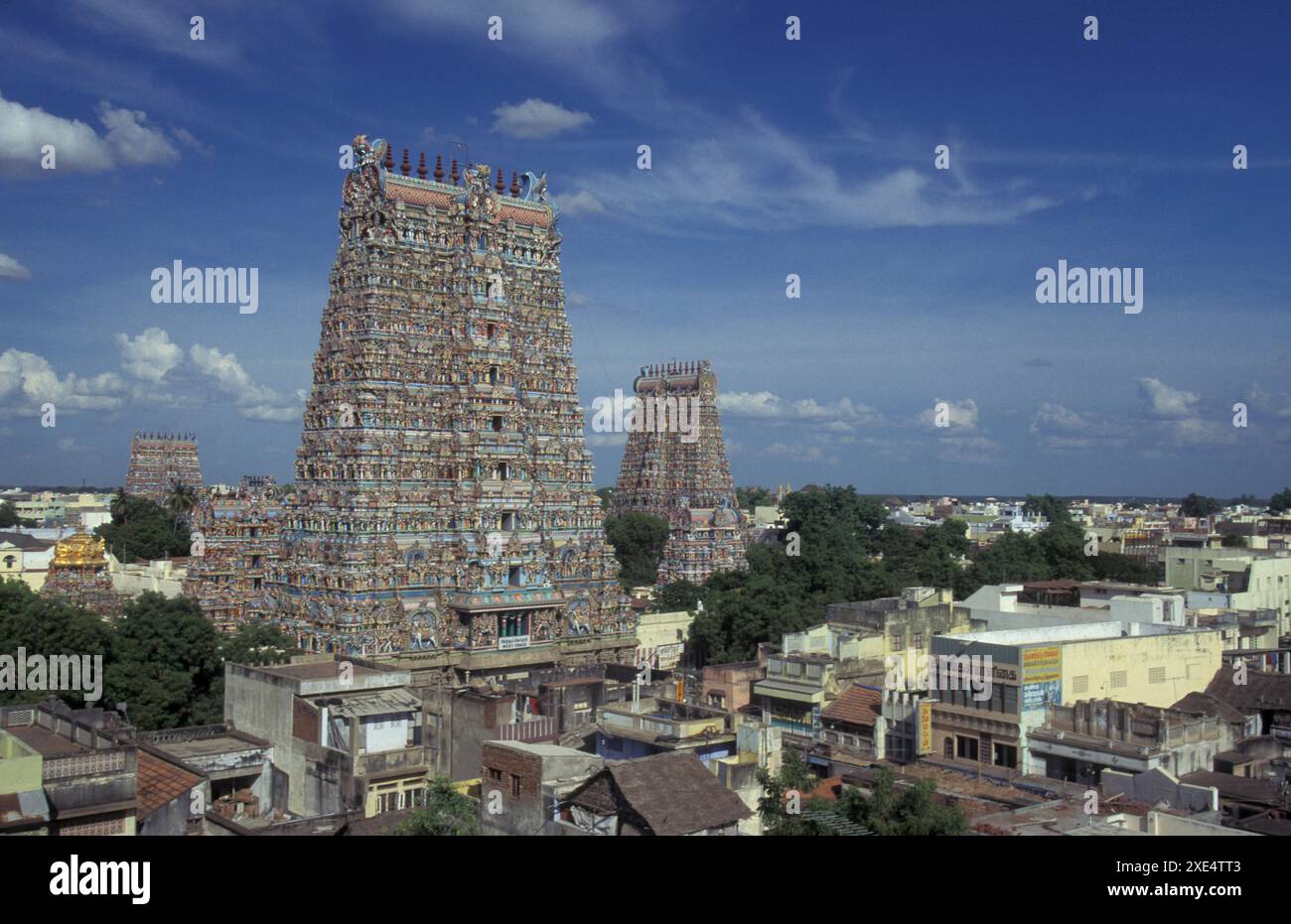 a view of the Tower of the Meenakshi Amman Temple in the city of ...