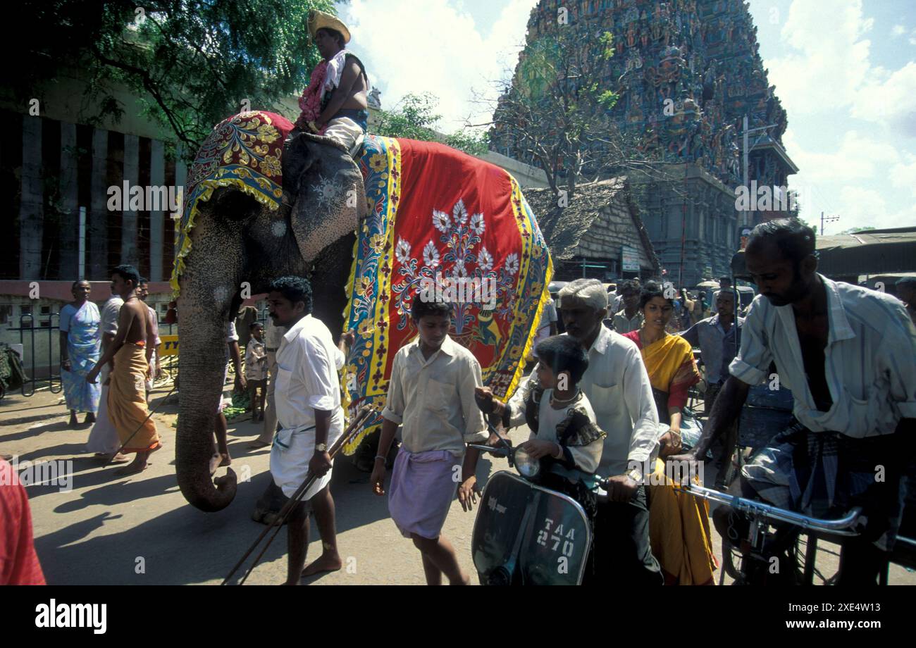 a Hindu Elephant ceremony at the Meenakshi Amman Temple in the city of ...