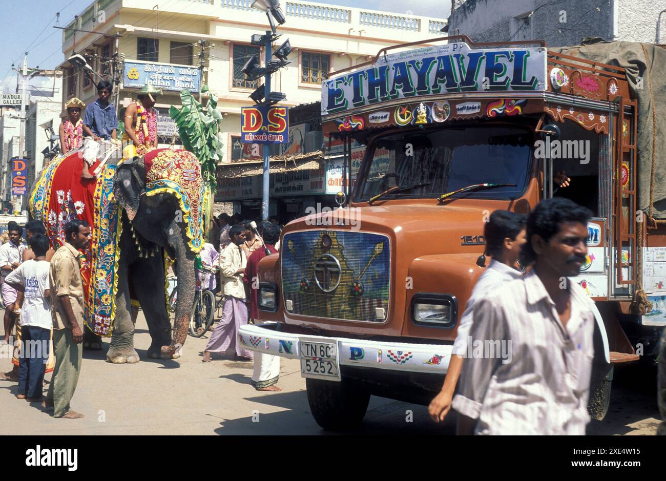 a Hindu Elephant ceremony at the Meenakshi Amman Temple in the city of ...