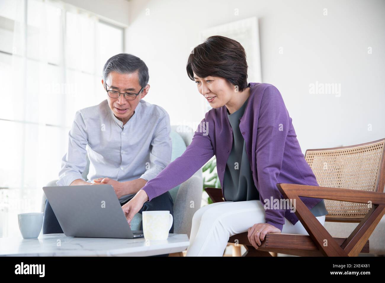 Senior couple watching computer in living room Stock Photo - Alamy