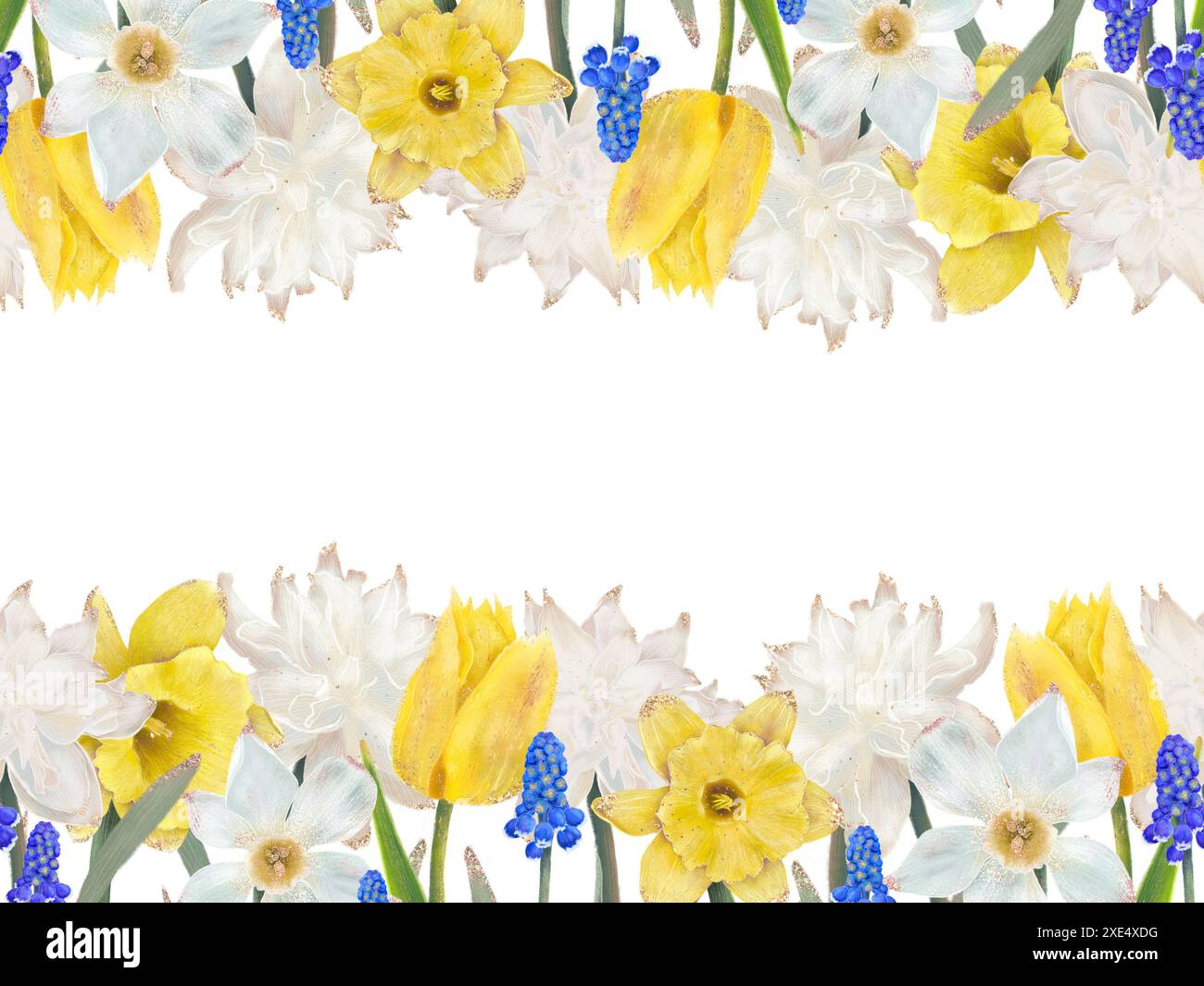 Vibrant spring flower border featuring daffodils, tulips, and other ...