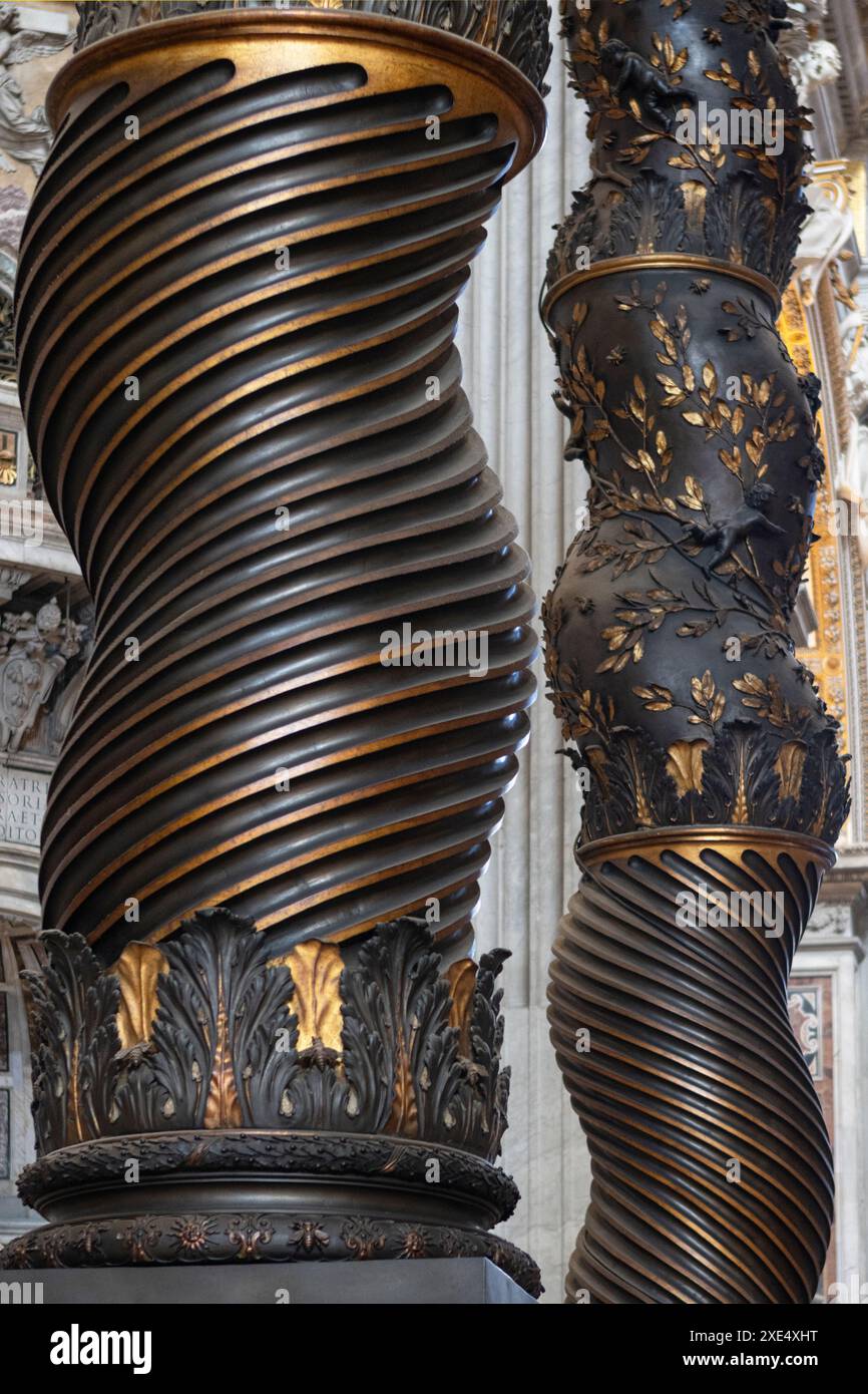 St. Peter basilica baldachin. Bellini spiral columns. Vatican, Rome ...