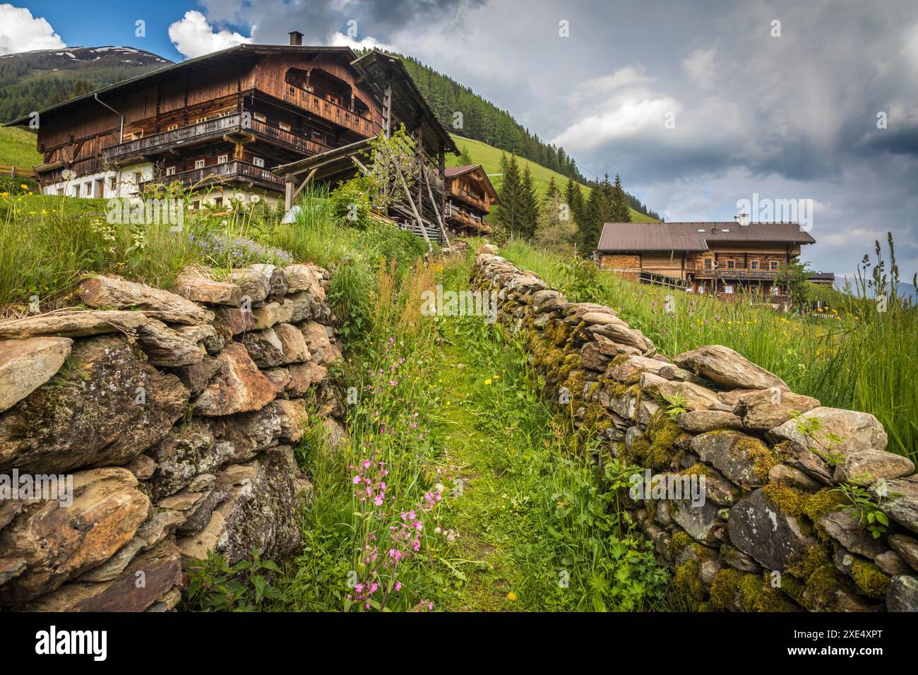 geography / travel, Austria, Holloway path and hill farms above ...