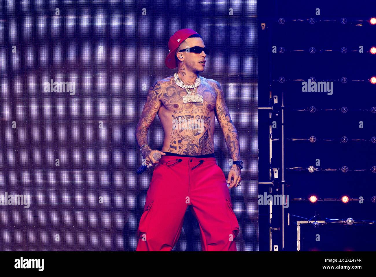 Sfera Ebbasta performs live in concert at San Siro stadium in Milano, Italy, on June 25, 2024 ...