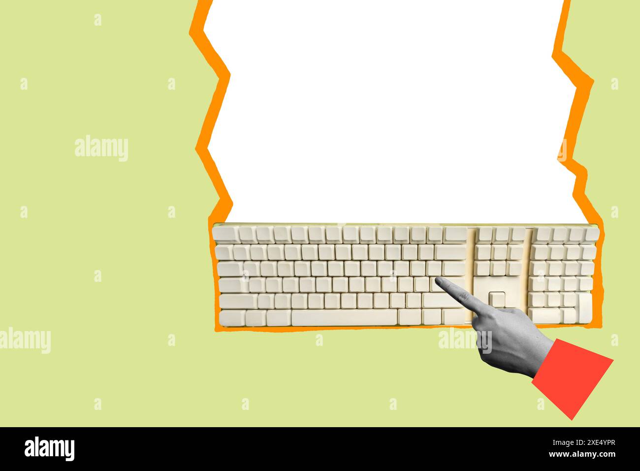 Human hand typing on a computer keyboard with a colored background ...