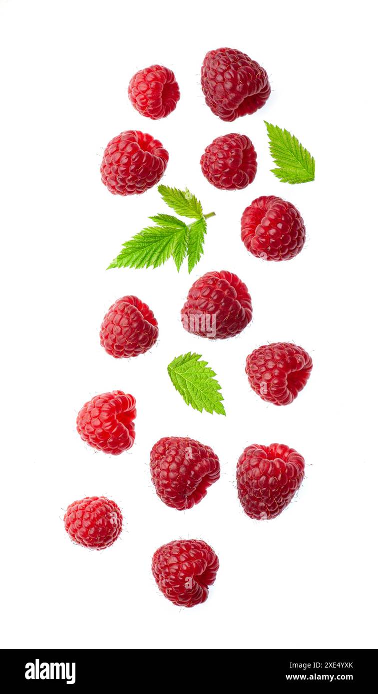 Falling raspberry with leaves Stock Photo - Alamy