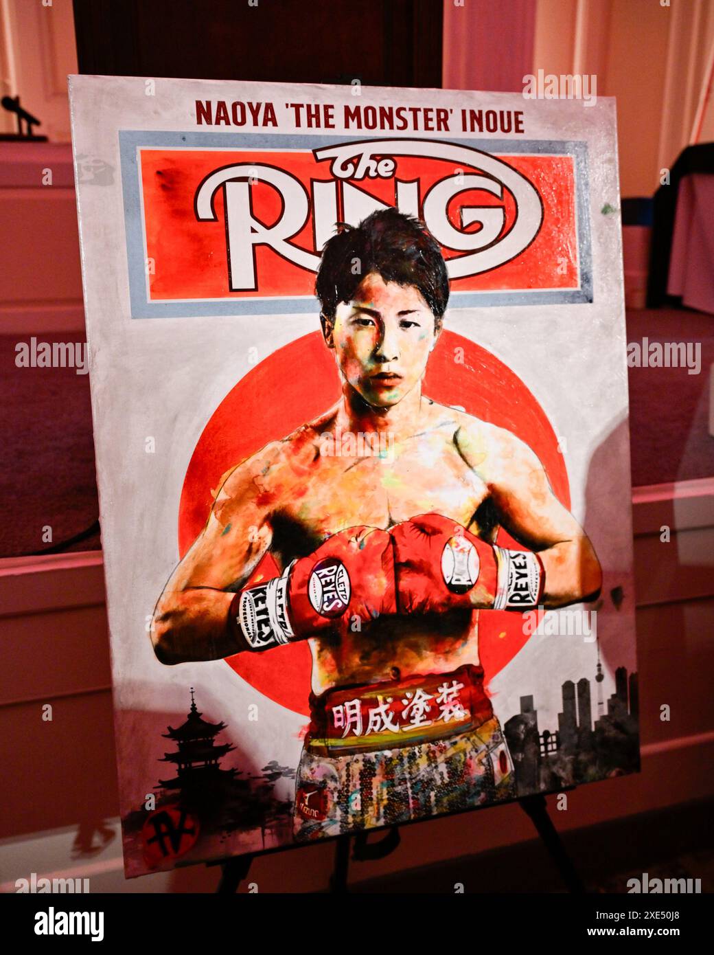 The commemorative panel prepared for Naoya Inoue of Japan, the ...
