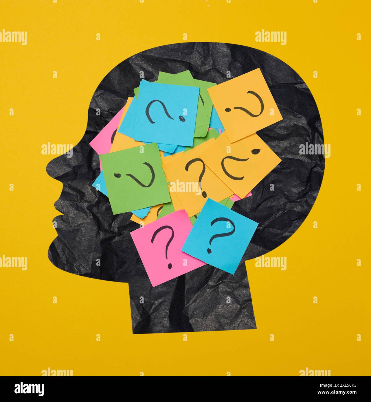 Silhouette of a person's head with a sticker inside, featuring drawn ...