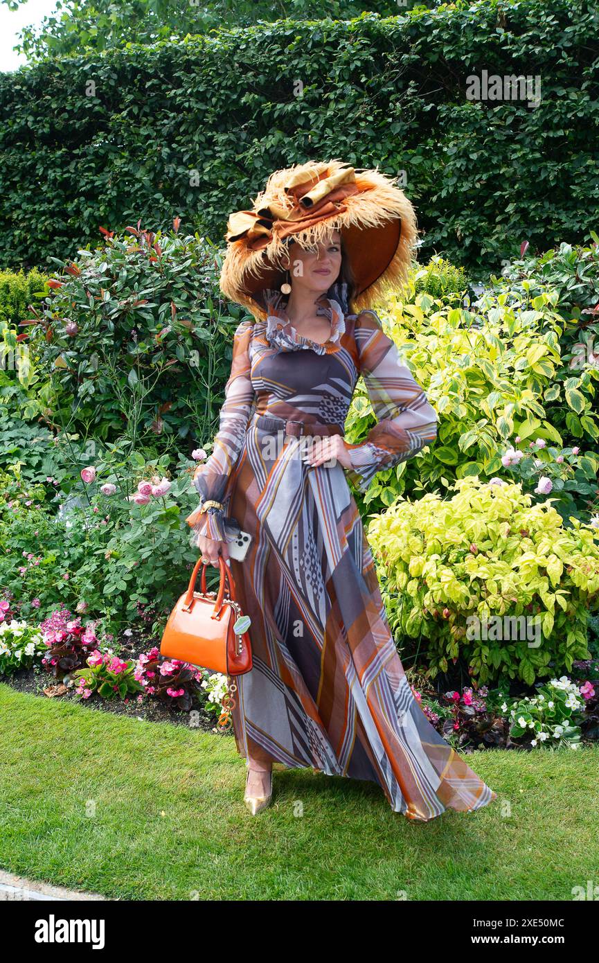 Ascot, UK. 22nd June, 2024. Allegra Seymour wears a vintage hat to ...