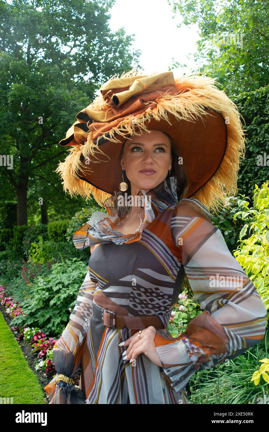 Ascot, UK. 22nd June, 2024. Allegra Seymour wears a vintage hat to ...