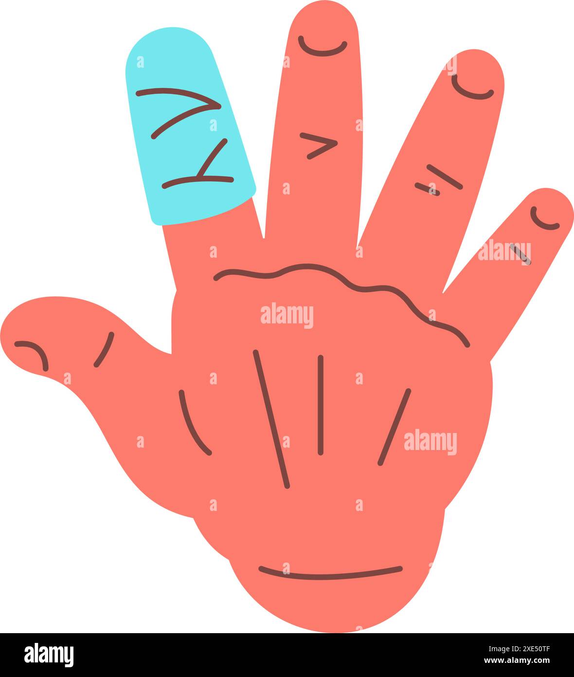 Human hand with bandage on forefinger medical aid pain injury icon ...