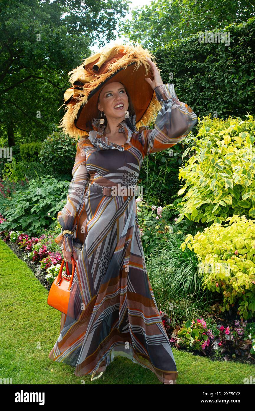 Ascot, UK. 22nd June, 2024. Allegra Seymour wears a vintage hat to ...