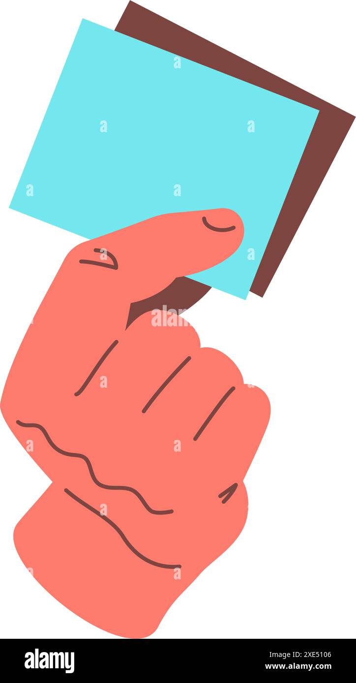 Male cartoon hand holding memo note paper business card reminder icon ...