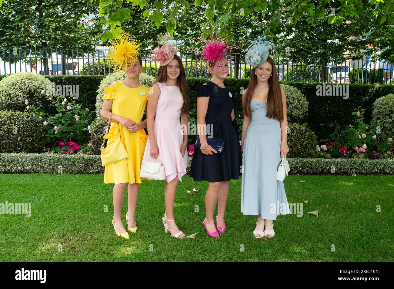 Ascot, UK. 22nd June, 2024. Young racegoers on their first day ever at ...
