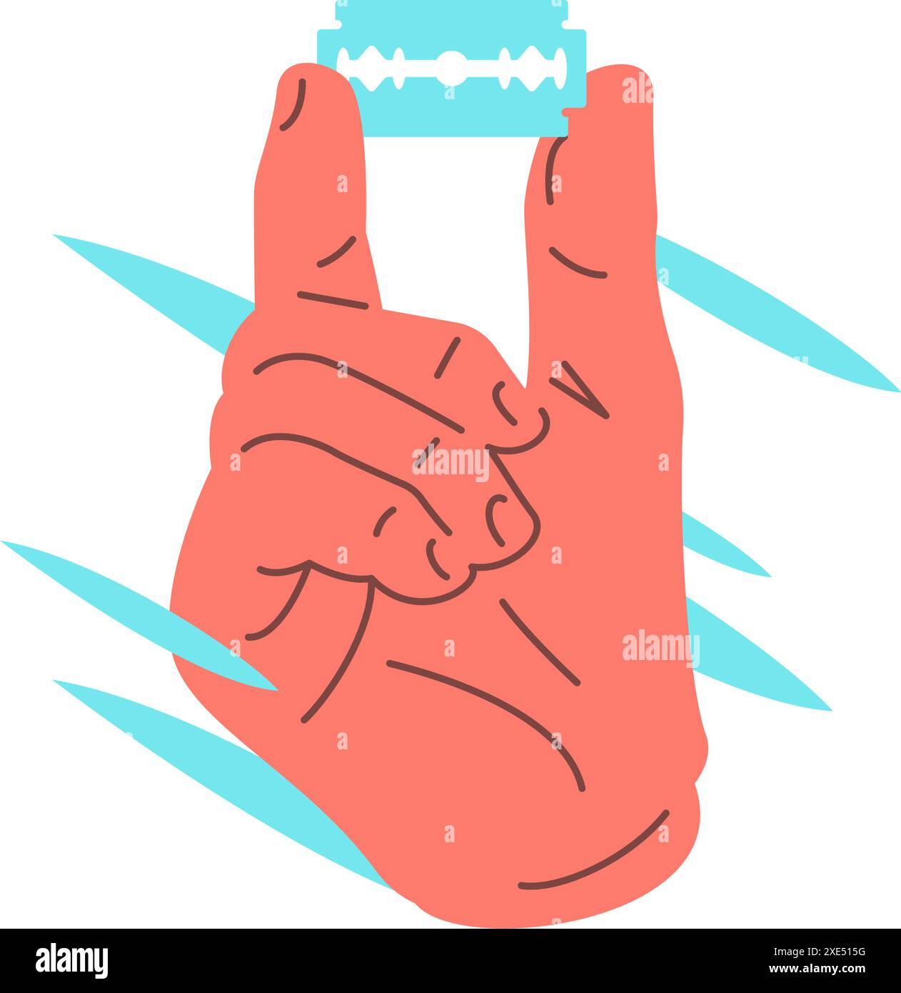 Male hand holding sharp shaving blade razor groom steel slice icon ...