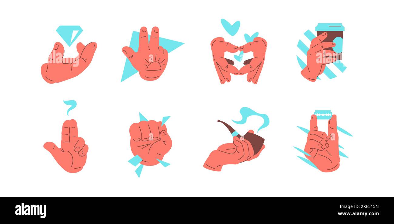 Human cartoon hands showing different stuff and gesturing big set icon ...