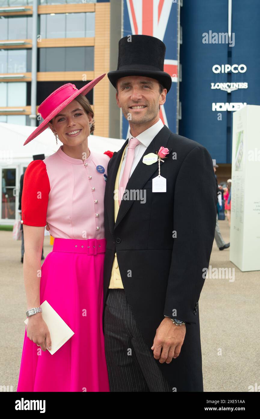 Ascot, UK. 22nd June, 2024. Ascot Racing Television Presenter, Rosie Tapner and her fiancee Ross ...