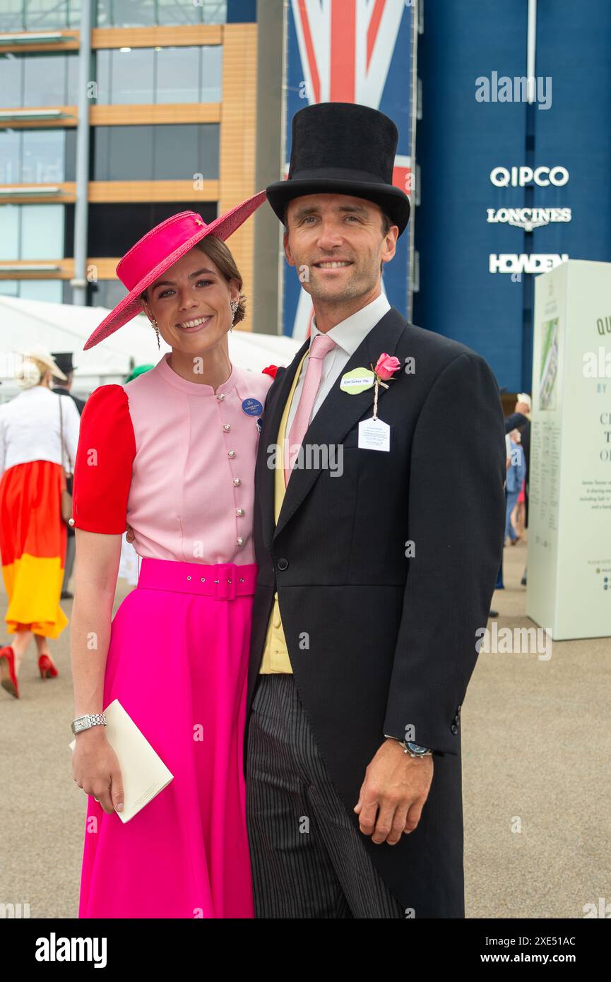 Ascot, UK. 22nd June, 2024. Ascot Racing Television Presenter, Rosie Tapner and her fiancee Ross ...