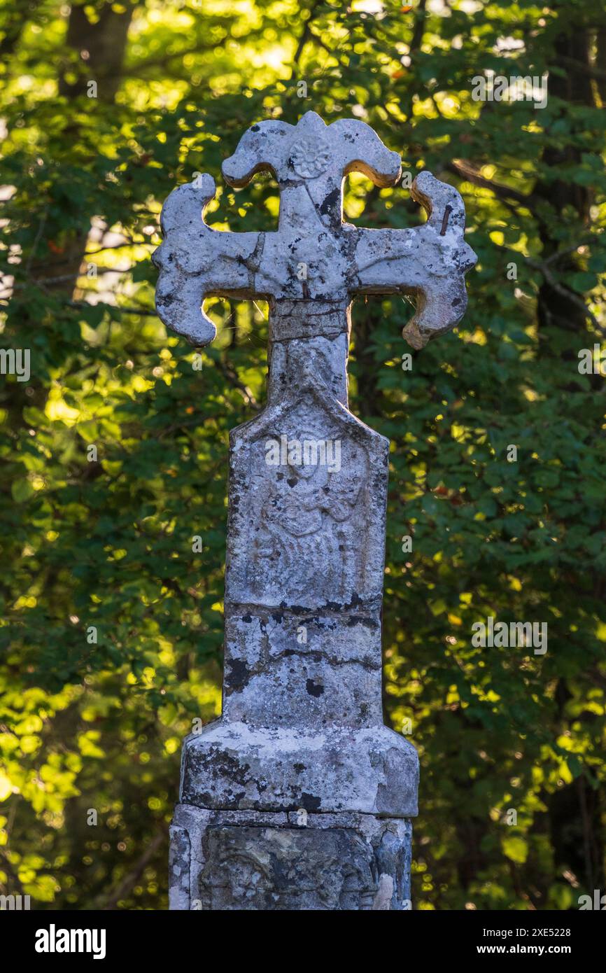 Pilgrims' cross at the exit of Roncesvalles Stock Photo - Alamy