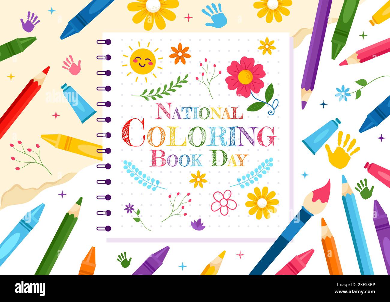 National Coloring Book Day Vector Illustration for August 2nd featuring ...