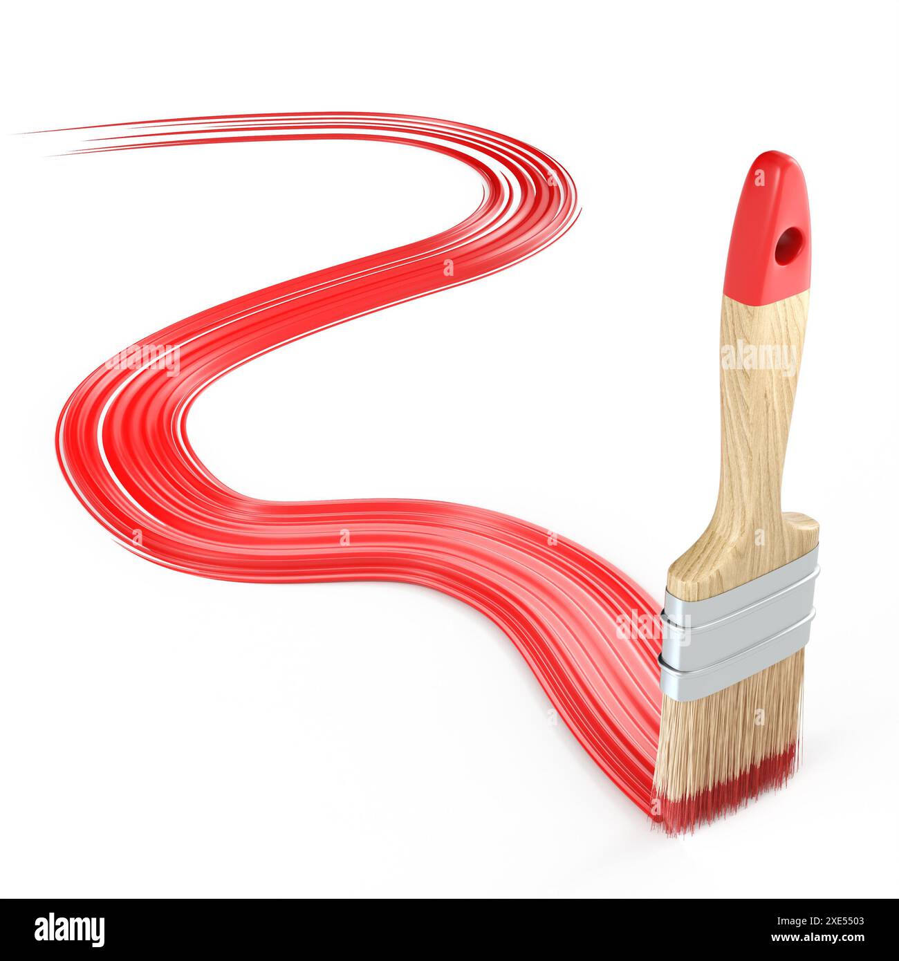 Wooden paintbrush painting red line 3D Stock Photo - Alamy