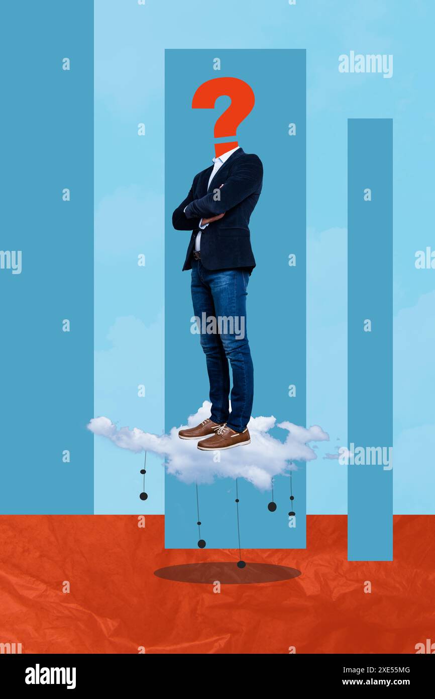 Creative trend collage of question mark instead head businessman ...