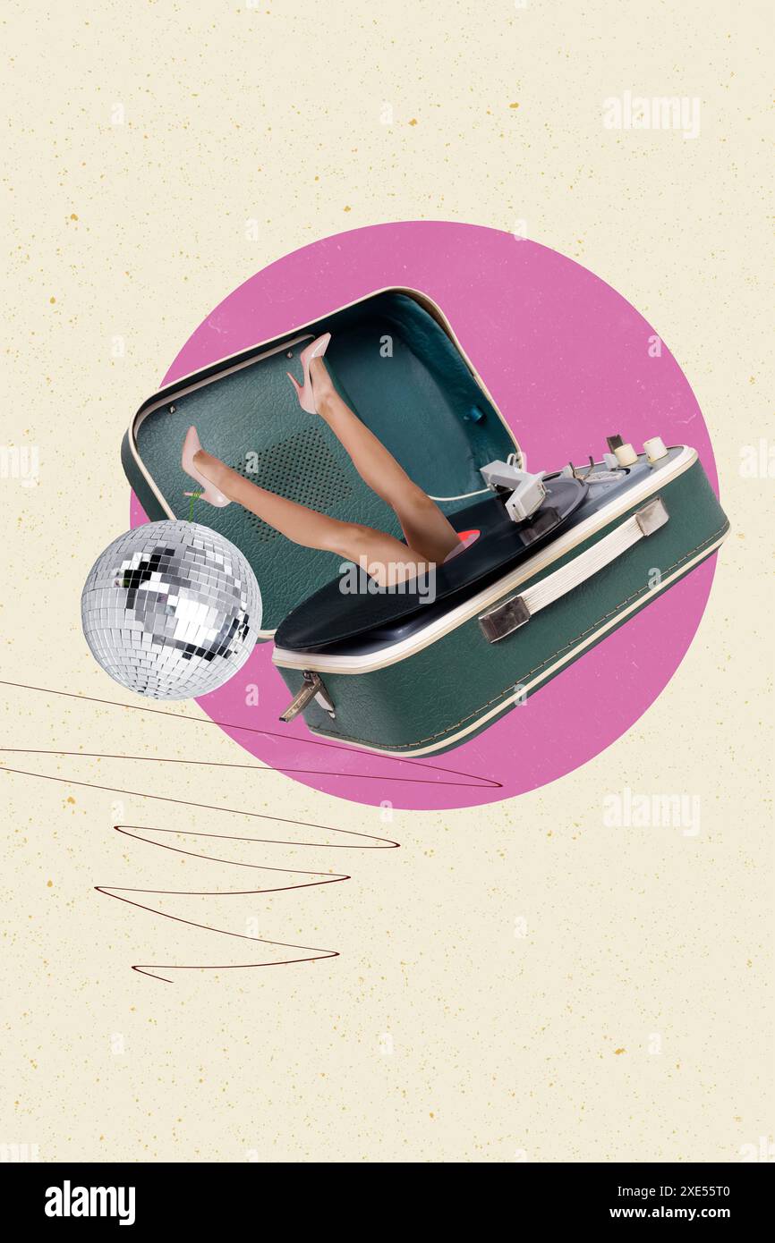 Sketch image composite trend artwork photo collage of vinyl listen ...