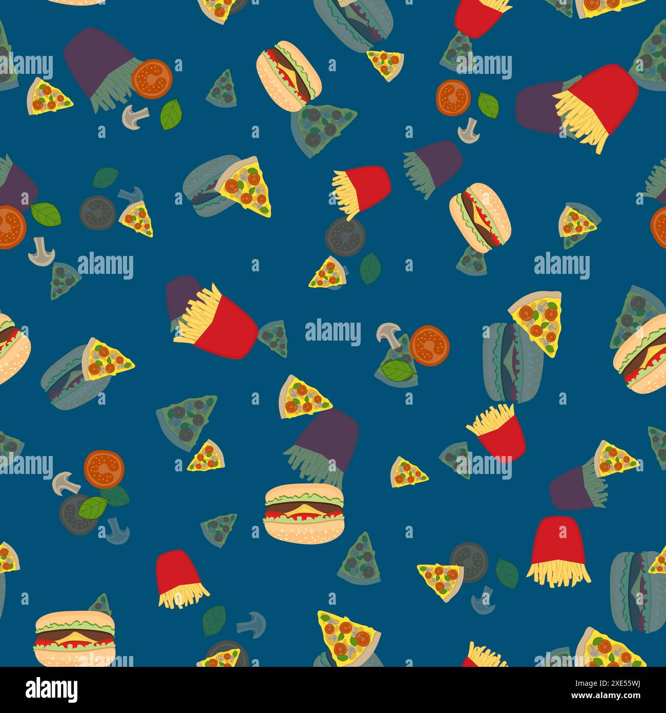 Fast food repeat pattern on dark blue background Stock Vector Image ...