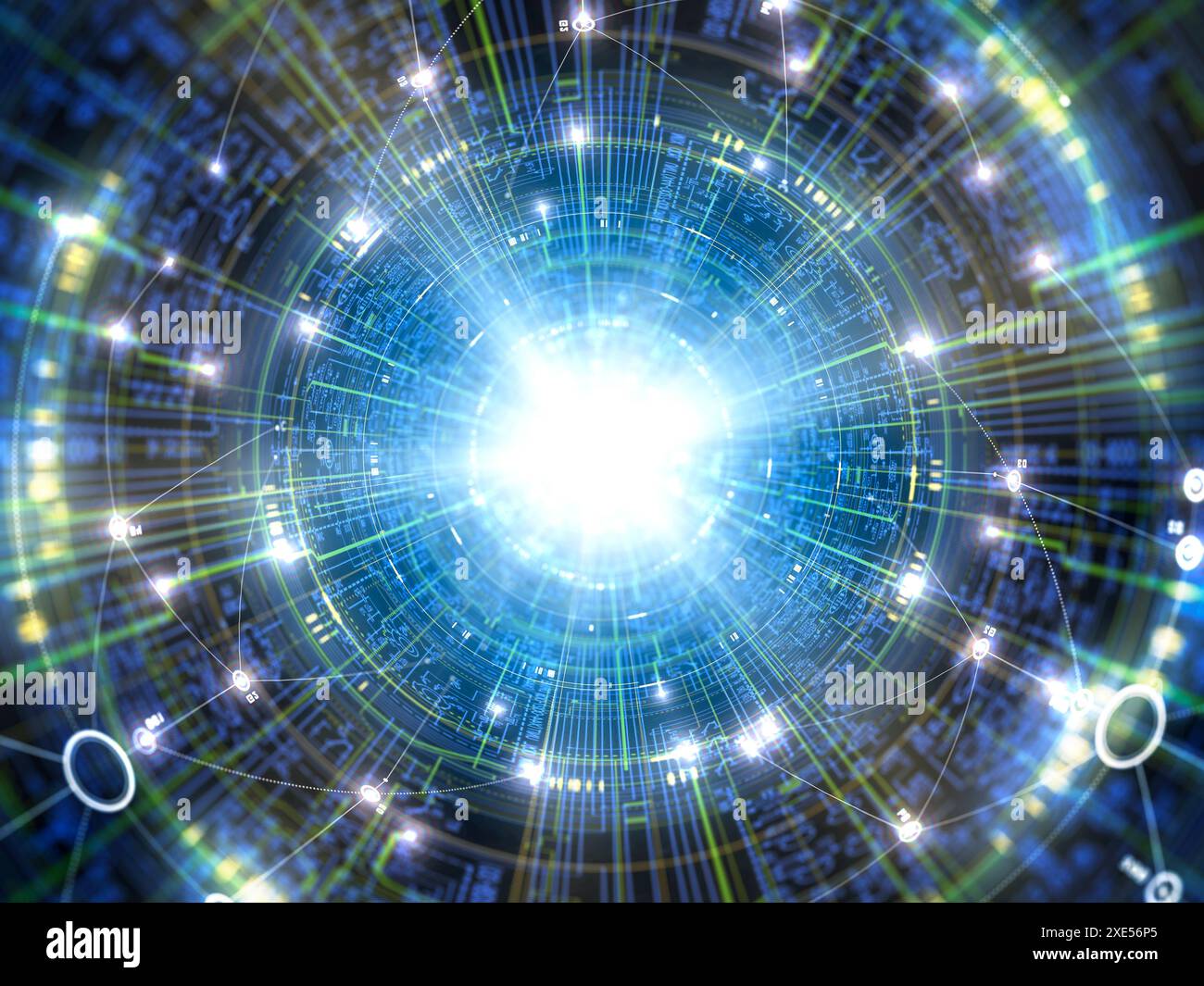 Radiating circular schematics and glow Stock Photo - Alamy