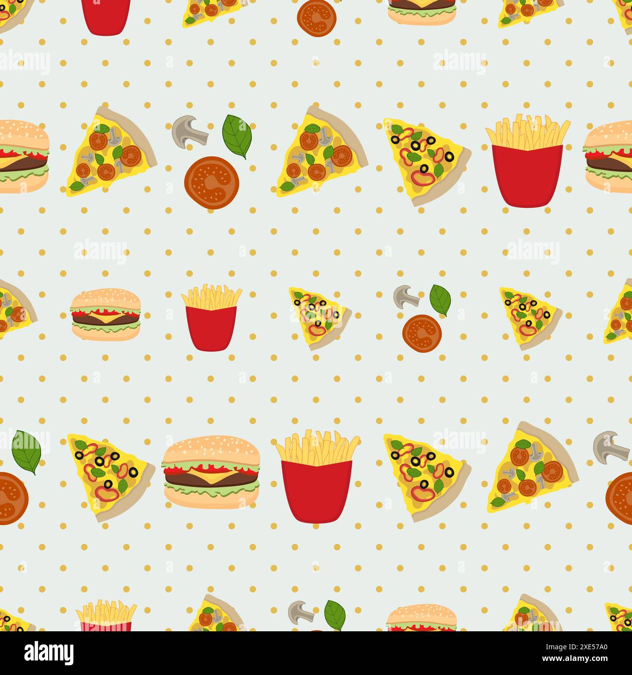 Fast food repeat pattern on polka dots background design Stock Vector ...