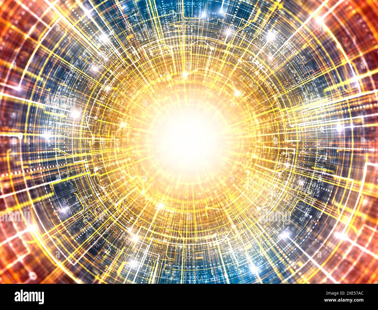 Radiating circular schematics and glow Stock Photo - Alamy