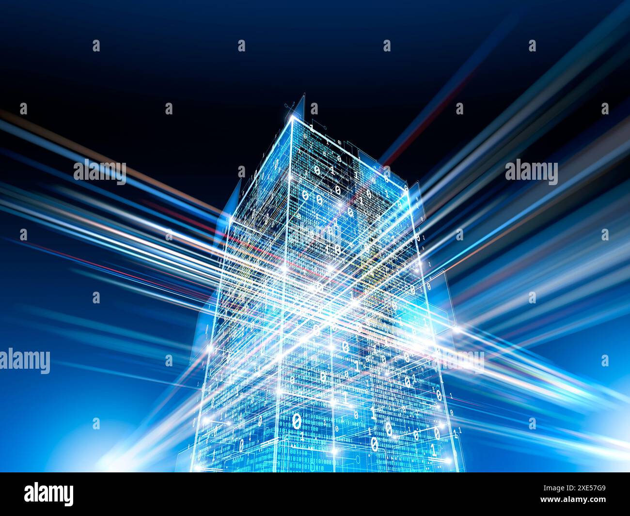 Intersection of buildings in fancy dress and a group of rays of light ...