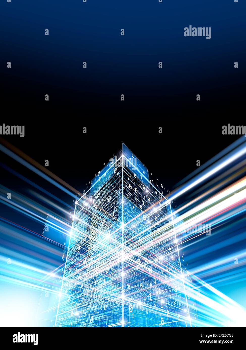 Intersection of buildings in fancy dress and a group of rays of light ...