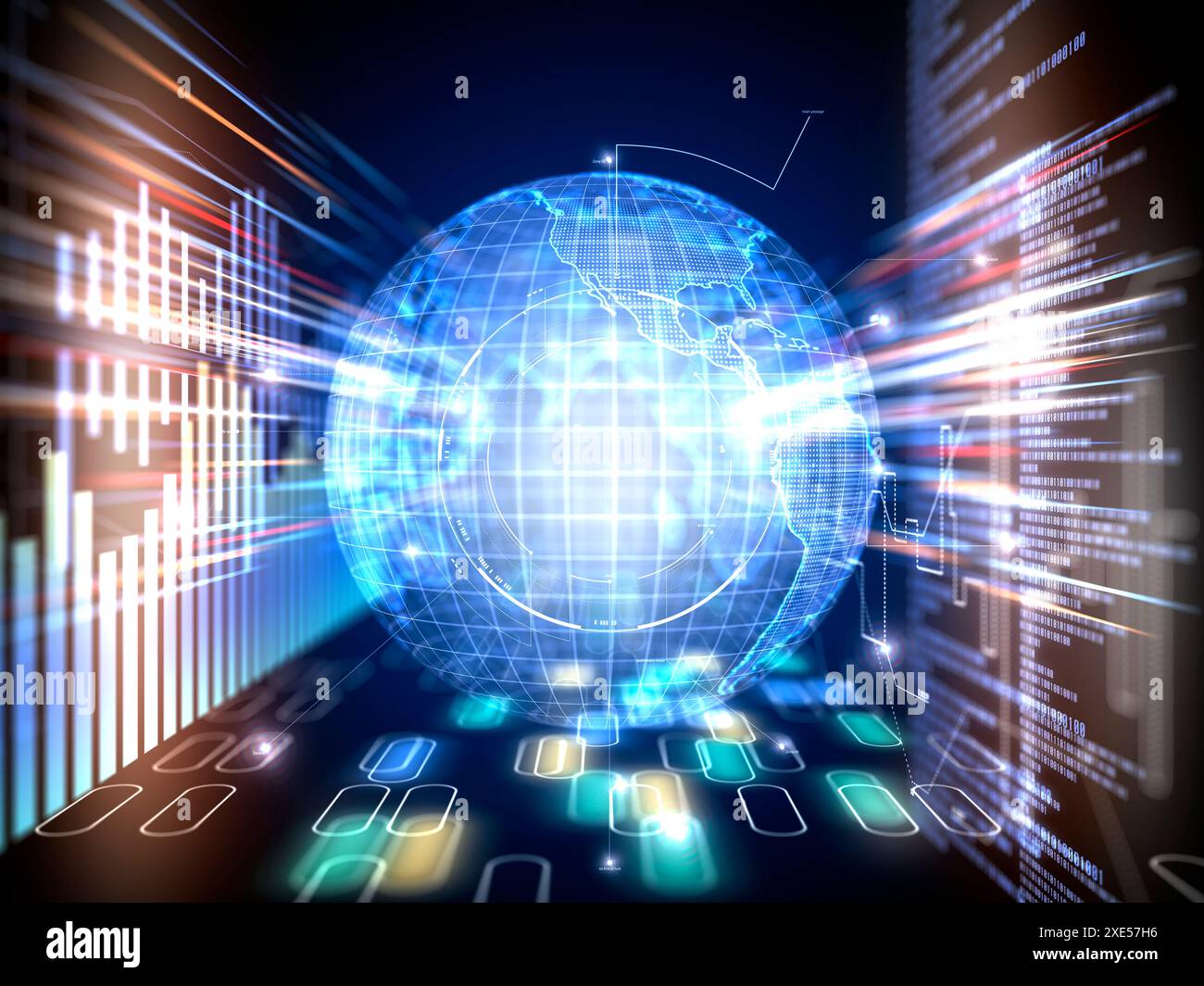 Glowing globe and analysis data Stock Photo - Alamy