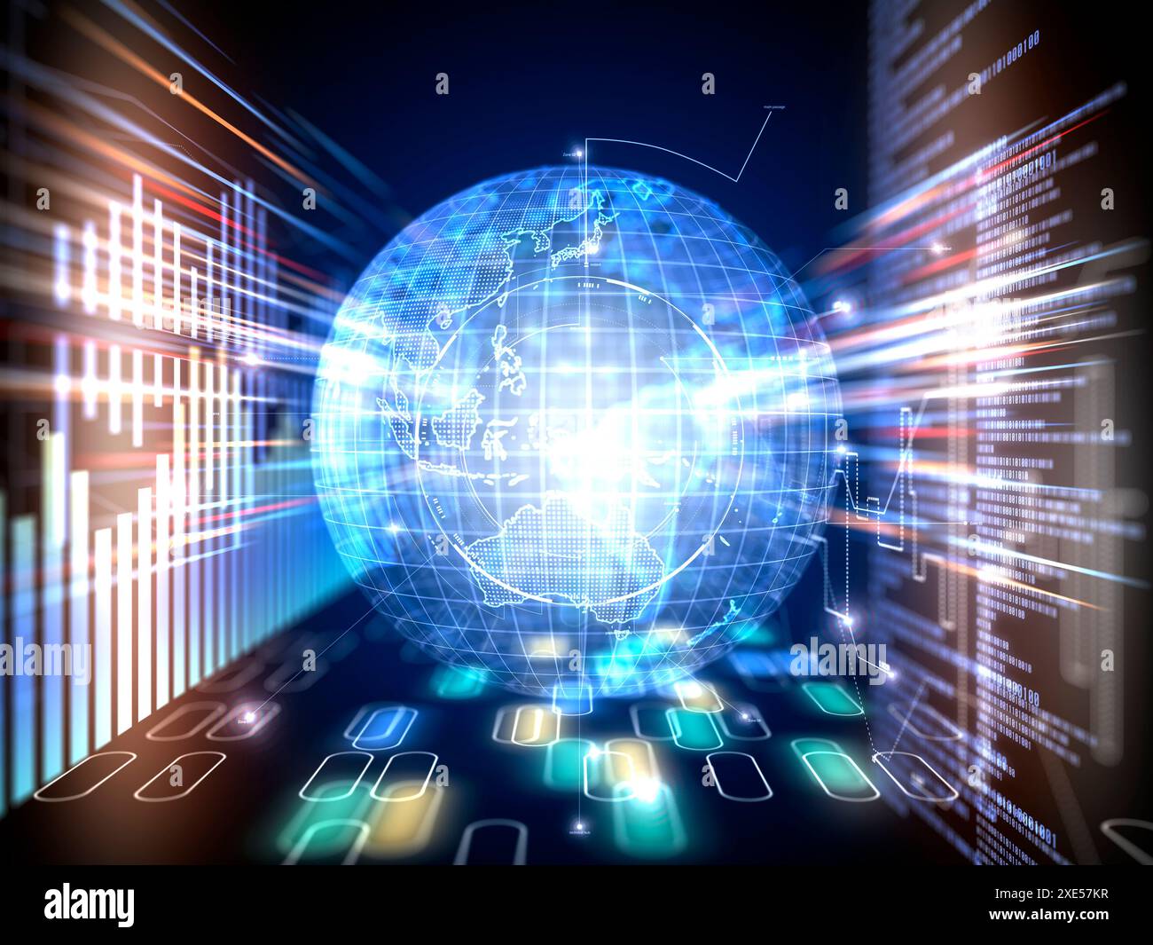 Glowing globe and analysis data Stock Photo - Alamy
