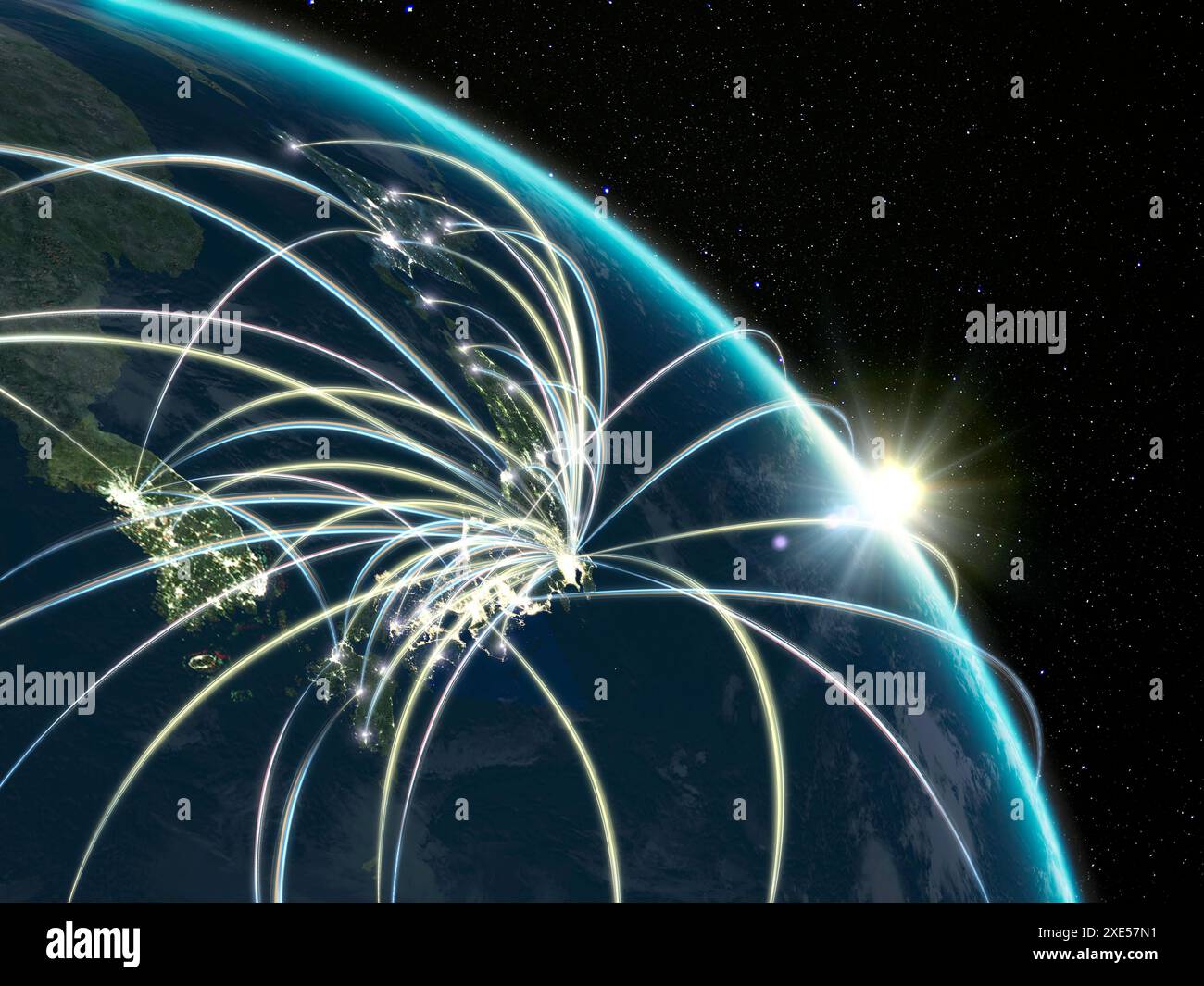 Night view of Japan and network lines seen from space Stock Photo - Alamy