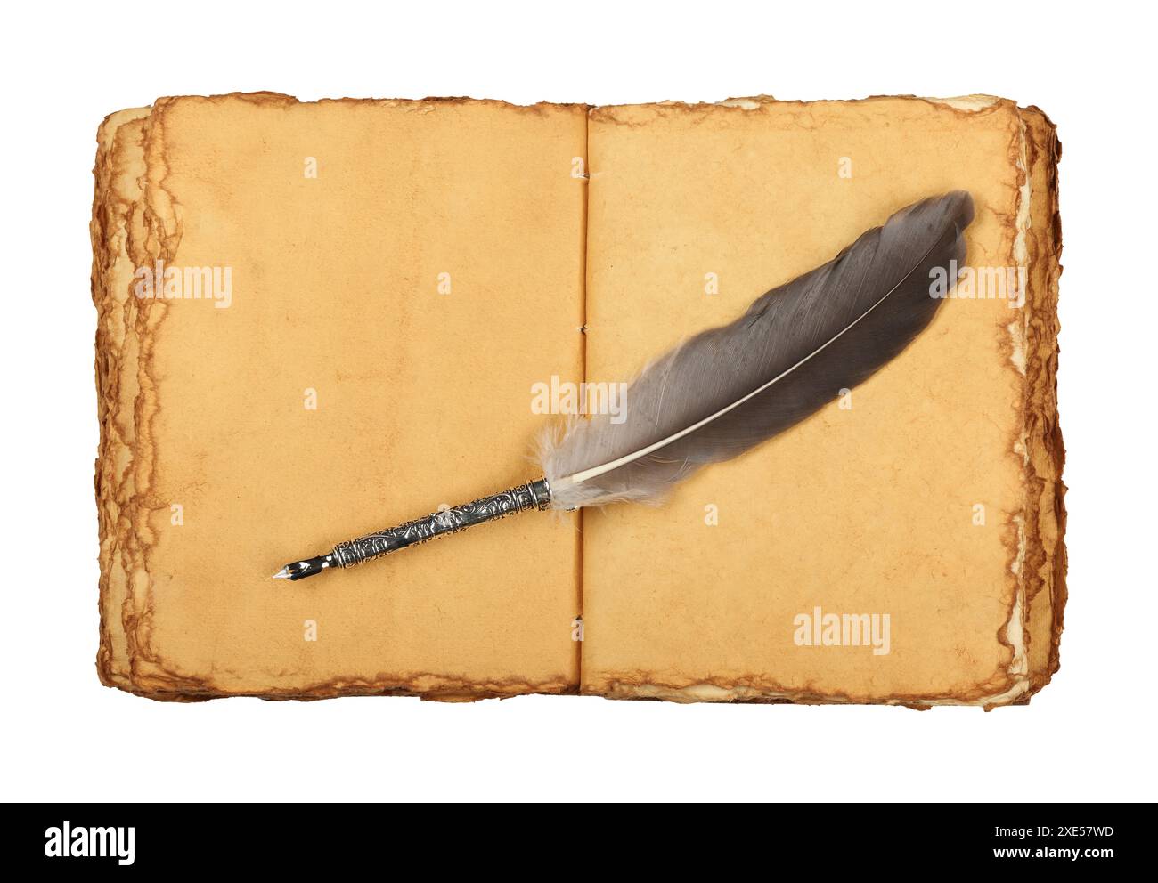 Old antique book with weathered pages and quill Stock Photo - Alamy