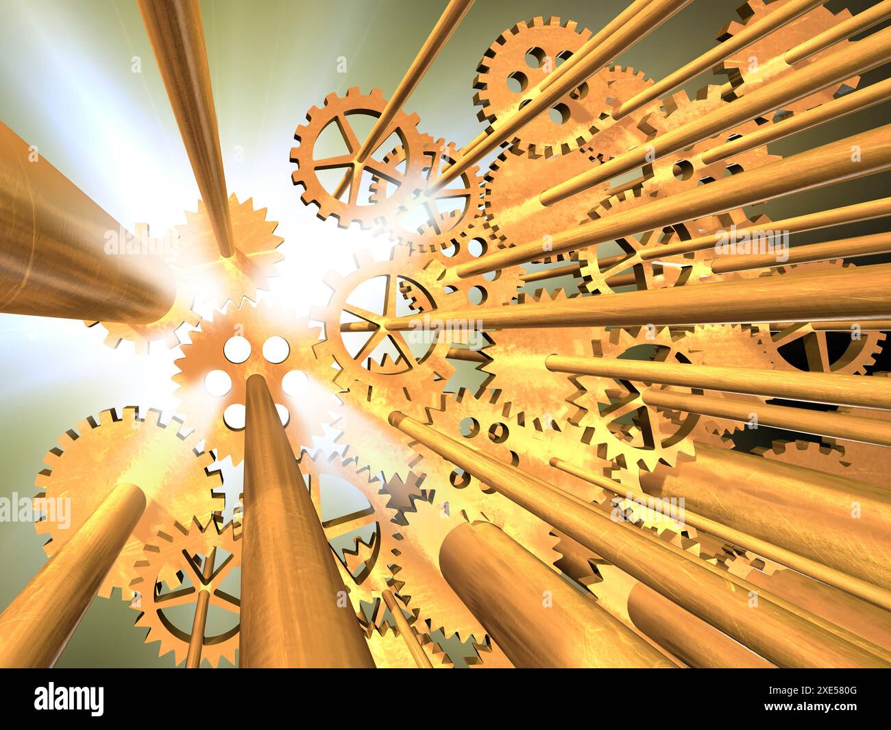 Gold gear group and leaking backlight Stock Photo - Alamy