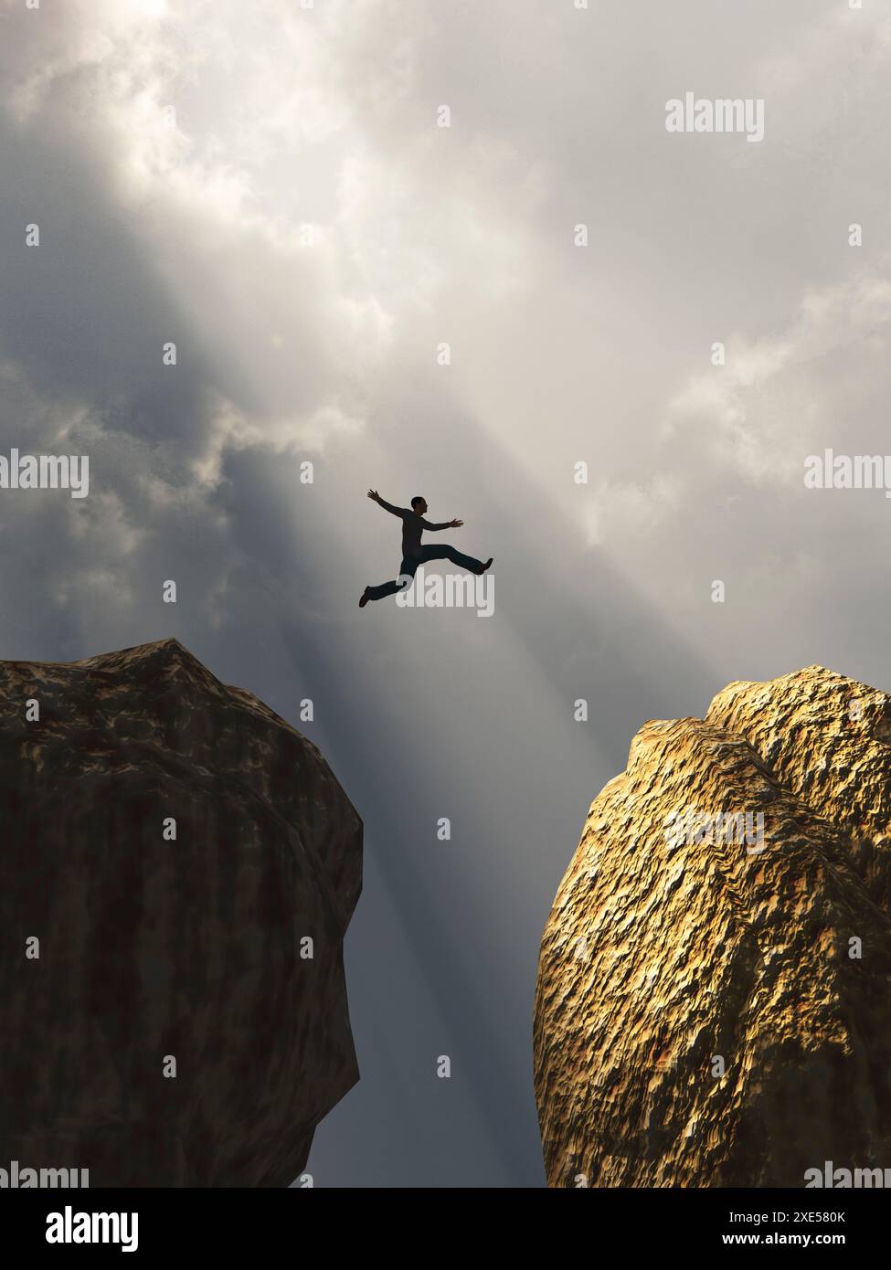 Silhouette man jumping over cliff hi-res stock photography and images ...