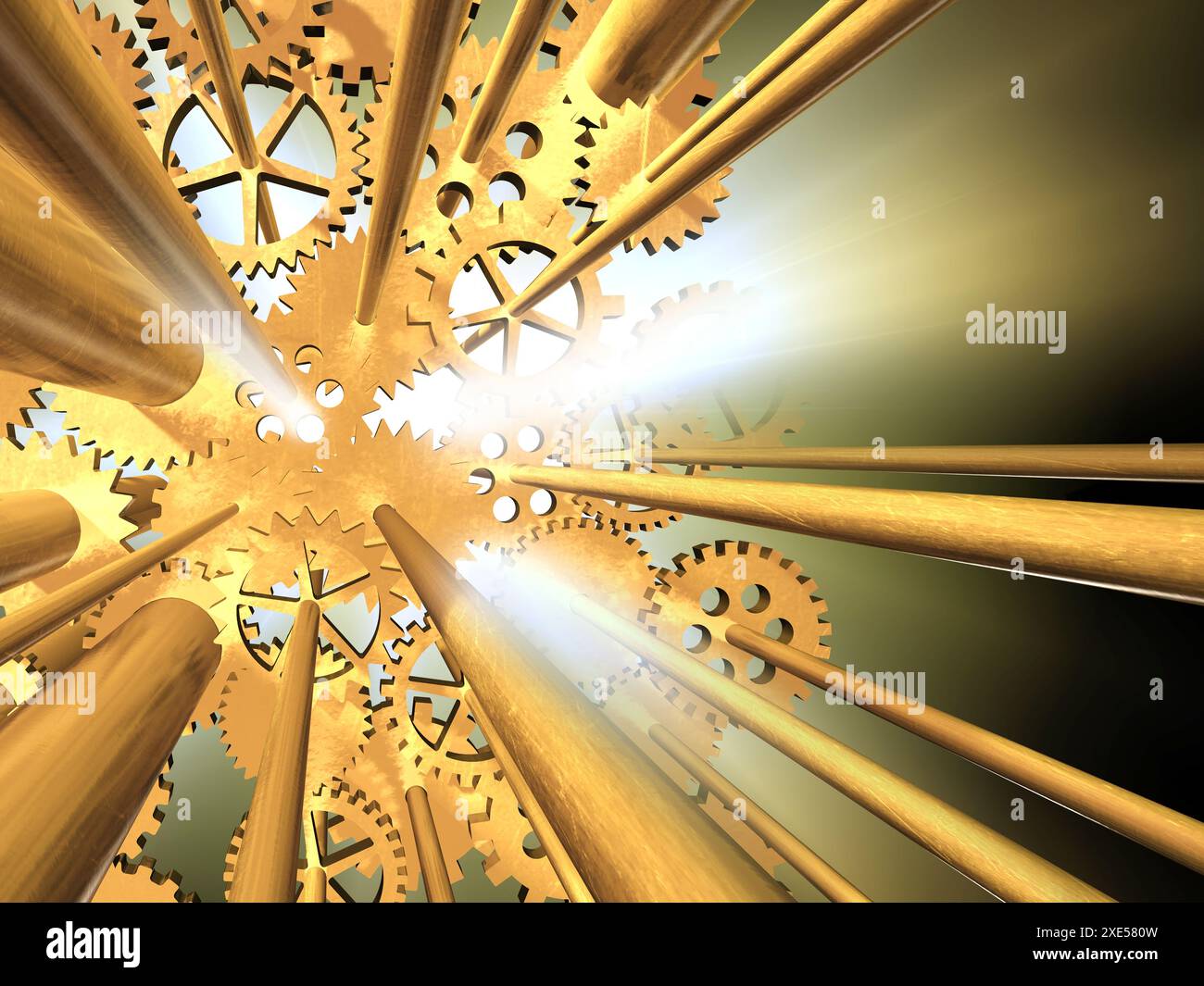Gold gear group and leaking backlight Stock Photo - Alamy