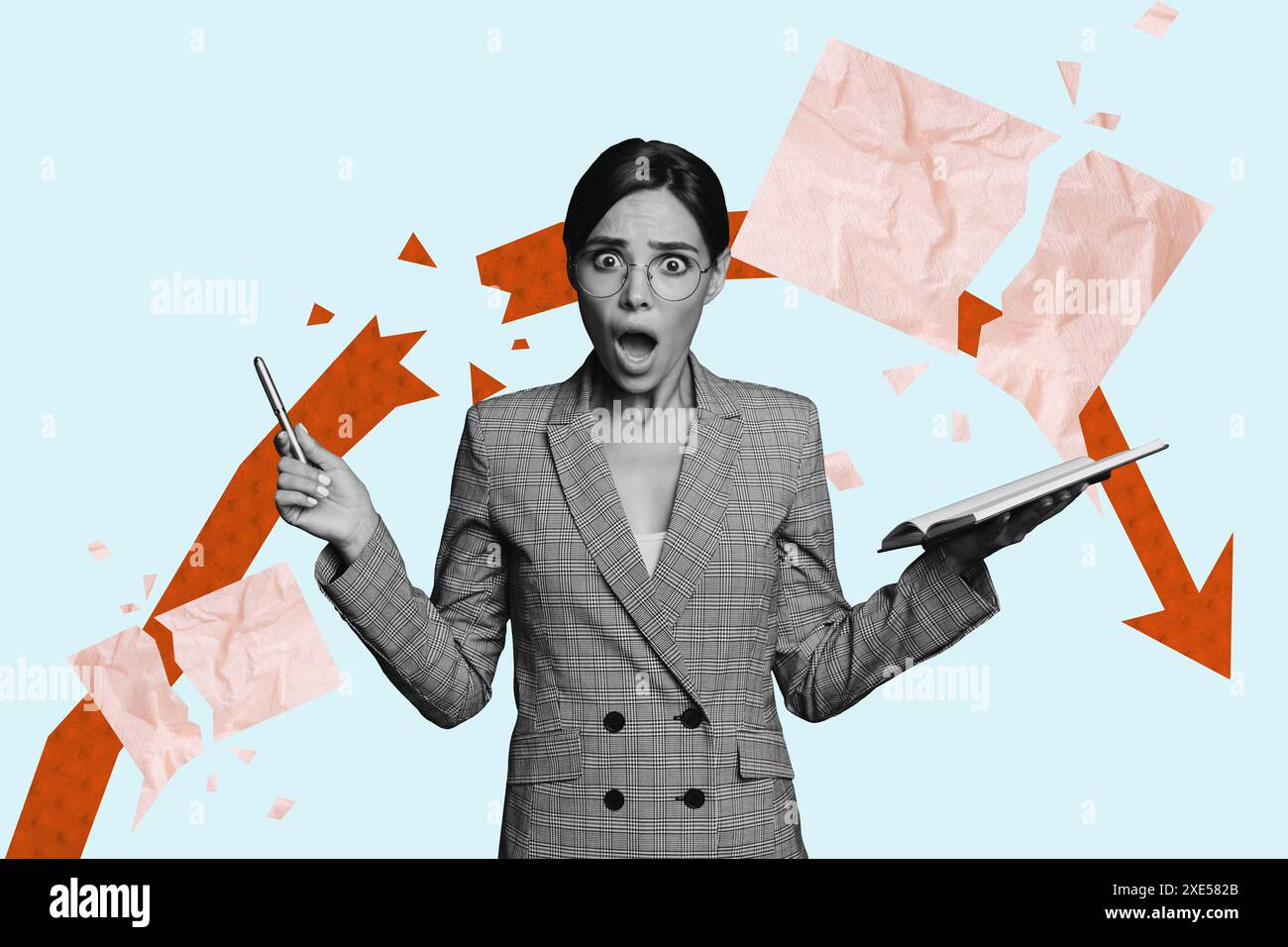 Creative picture collage young speechless lady business failure economy ...