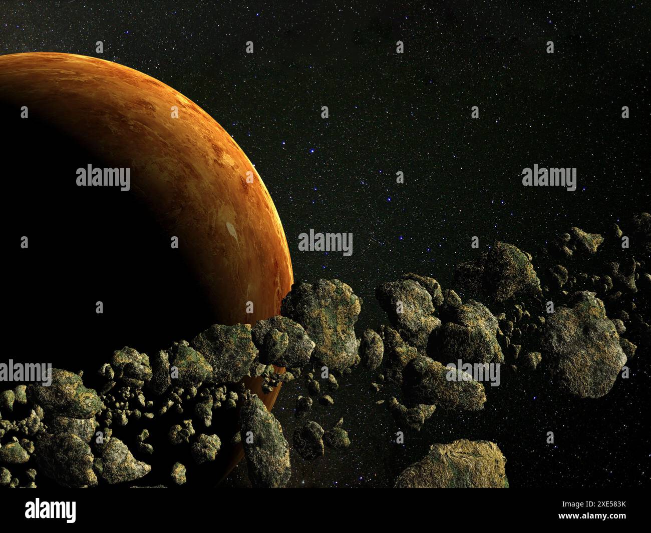 Planets and orbiting rock formations Stock Photo - Alamy