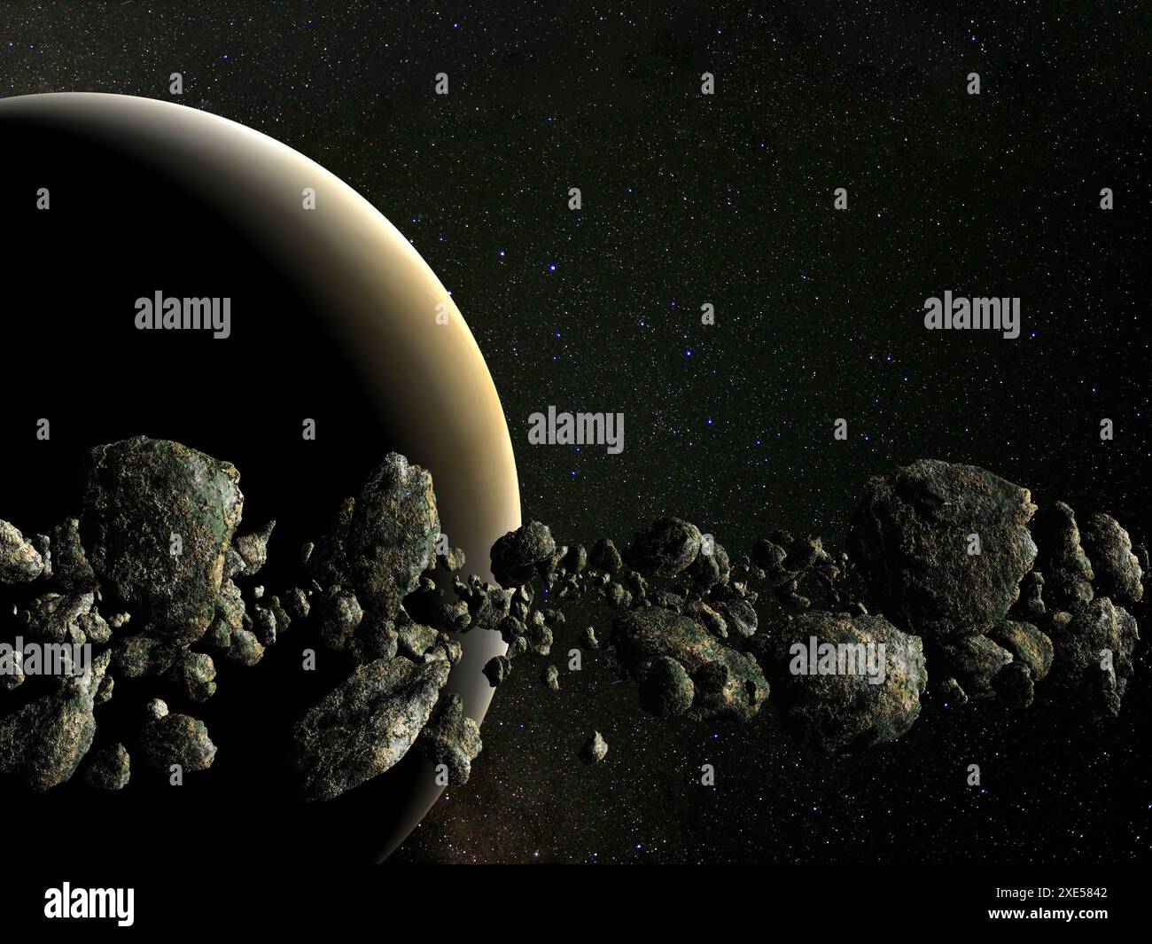Planets and orbiting rock formations Stock Photo - Alamy
