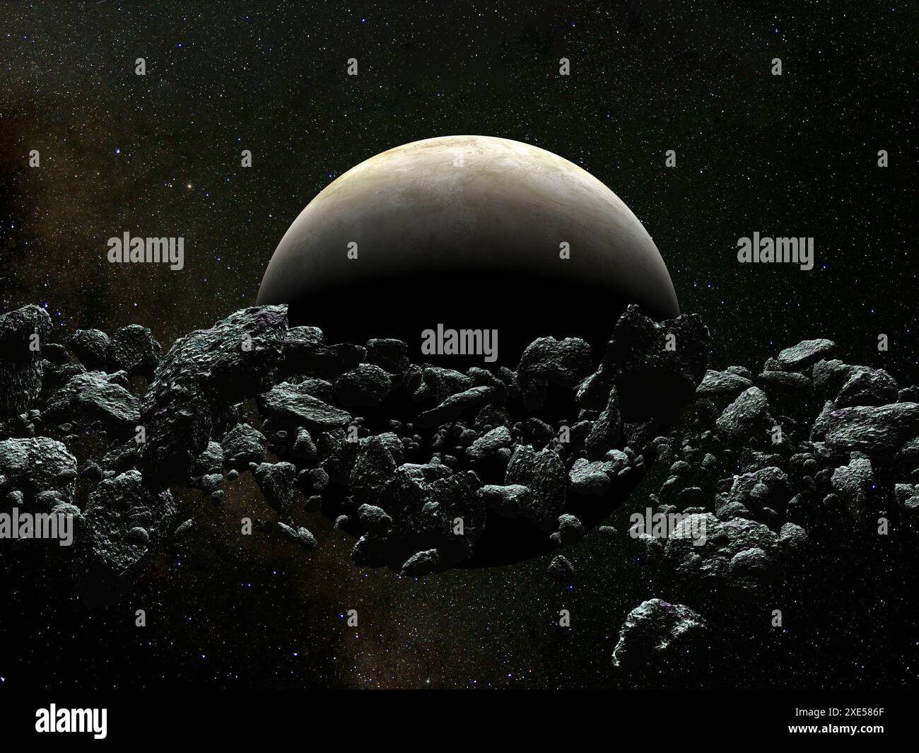 Planets and orbiting rock formations Stock Photo - Alamy