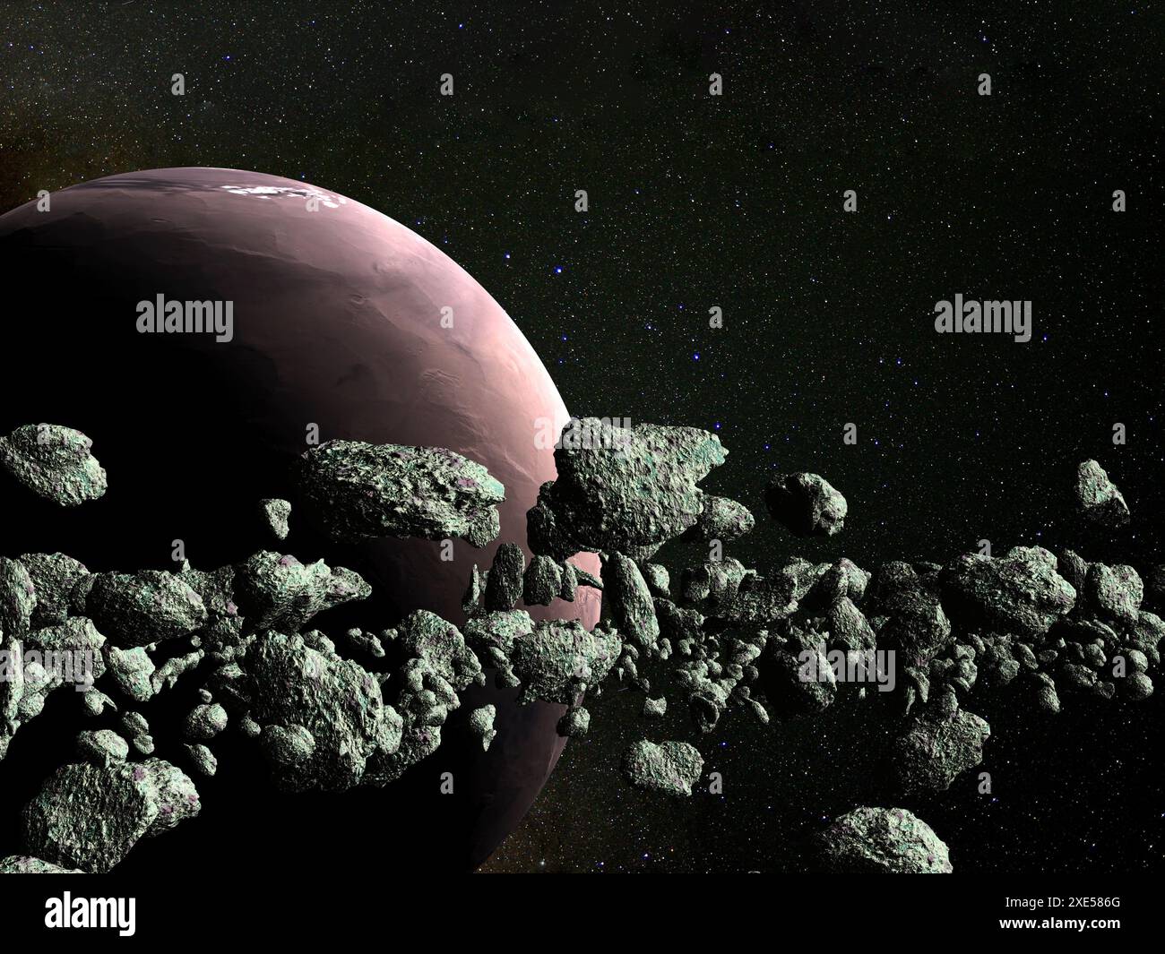 Planets and orbiting rock formations Stock Photo - Alamy