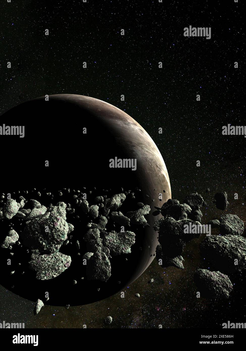Planets and orbiting rock formations Stock Photo - Alamy