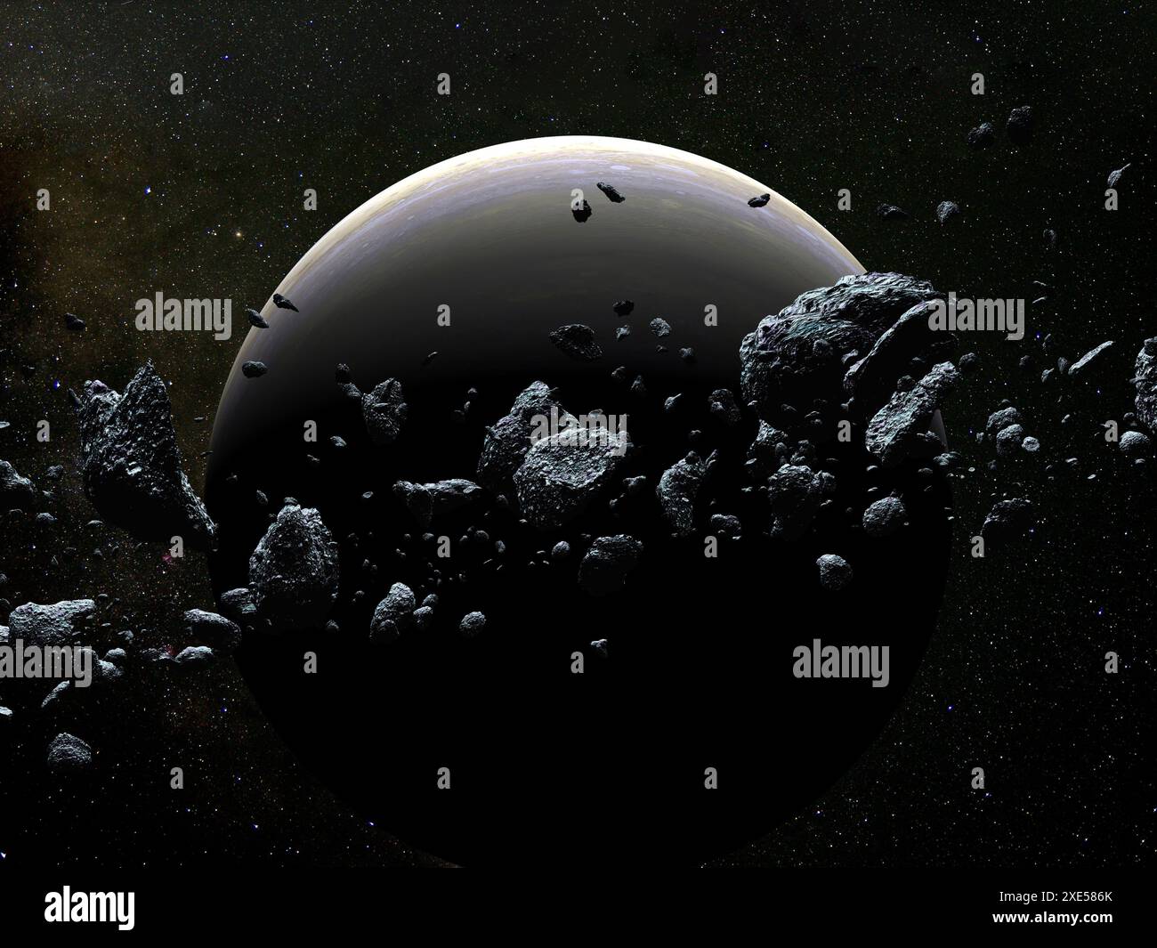 Planets and orbiting rock formations Stock Photo - Alamy